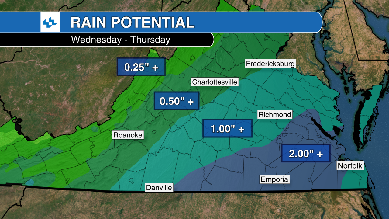 More midweek rain ahead for RVA