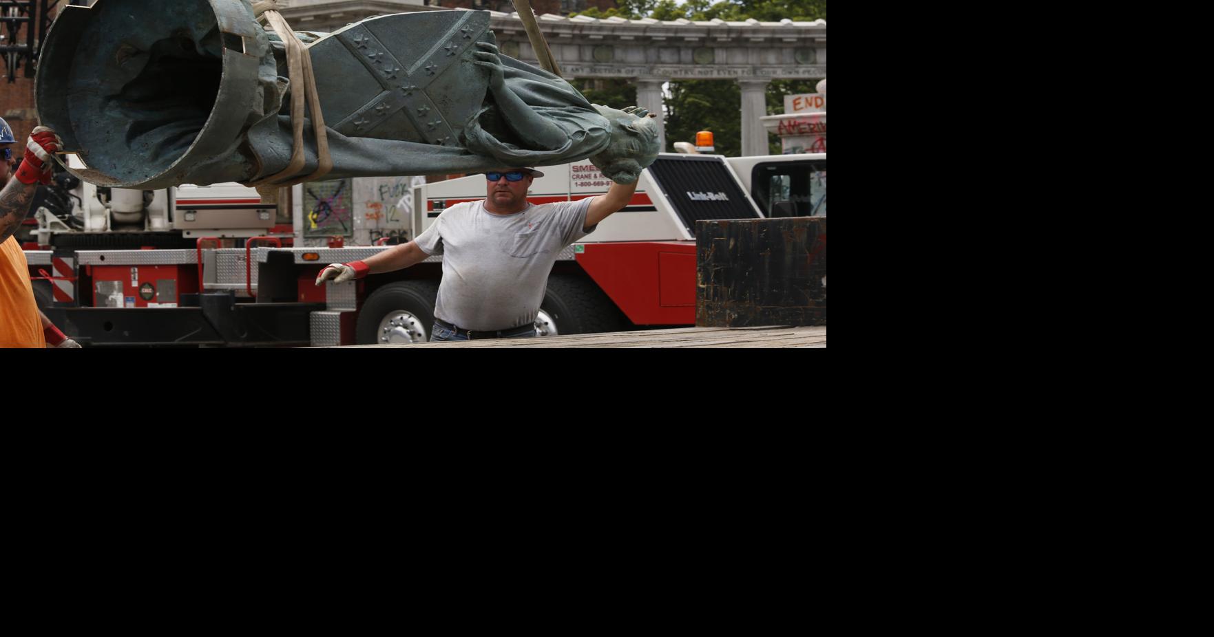 Crews remove Confederate statue from Libby Hill Park and bronze pieces ...