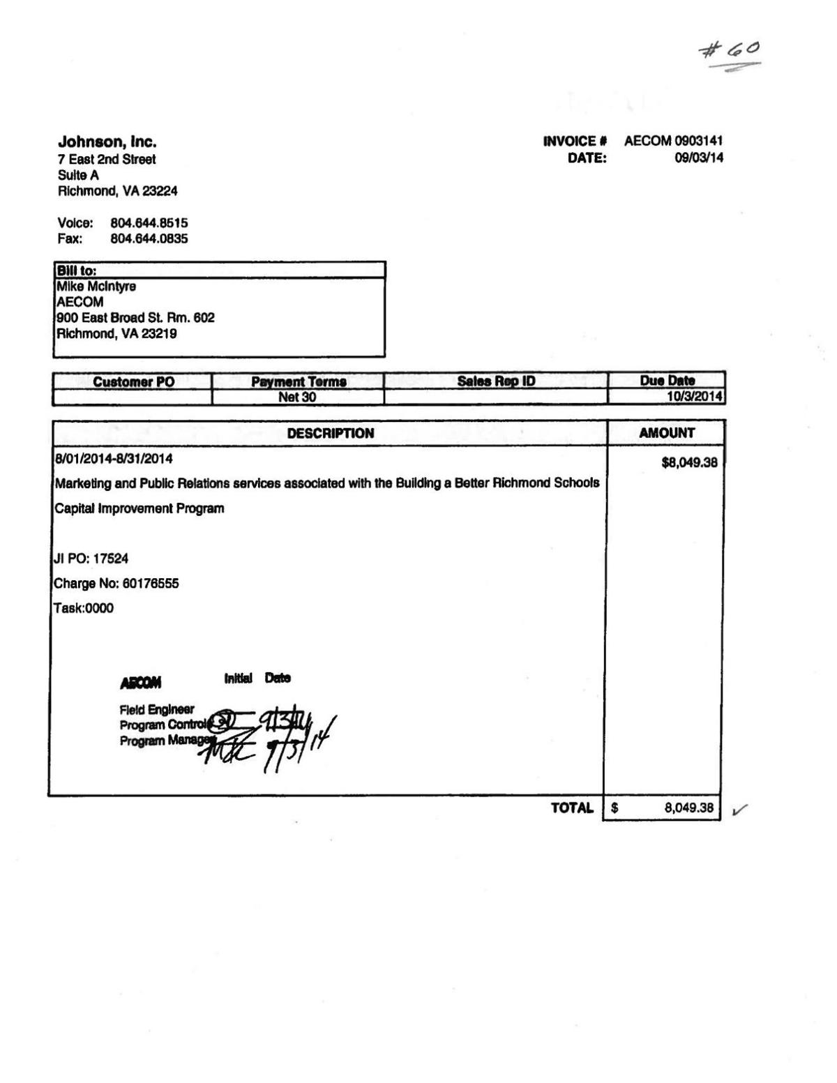 Johnson Inc. invoices from August to February