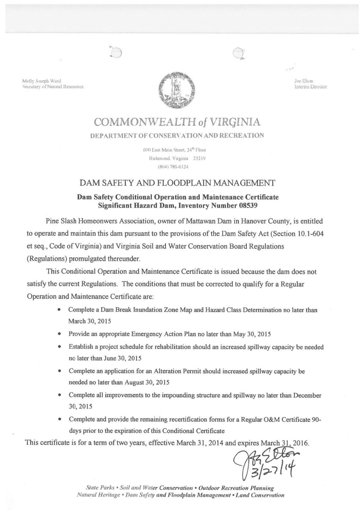 Hanover dam was four years past inspection during incident