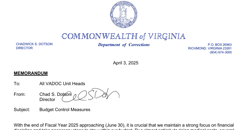 Memo: VADOC slows hiring amid 'critical' staff shortages