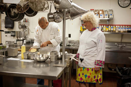 Coffee aside, spiky-haired chef Anne Burrell owns the kitchen