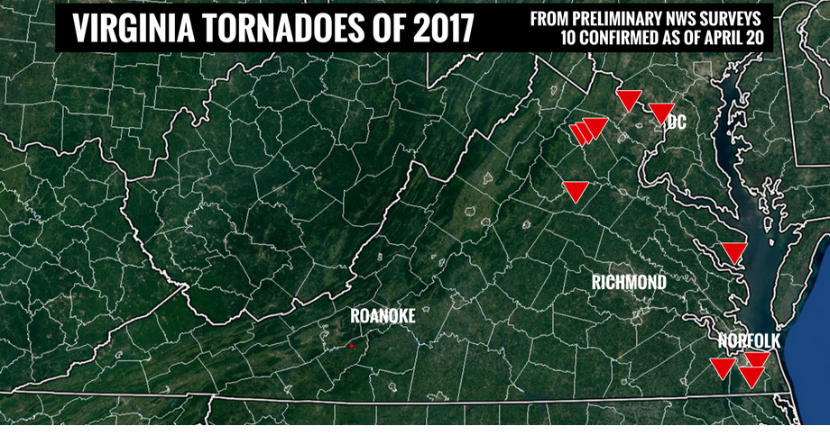 NWS confirms 4 more tornadoes hit Northern Virginia during April 6 storms