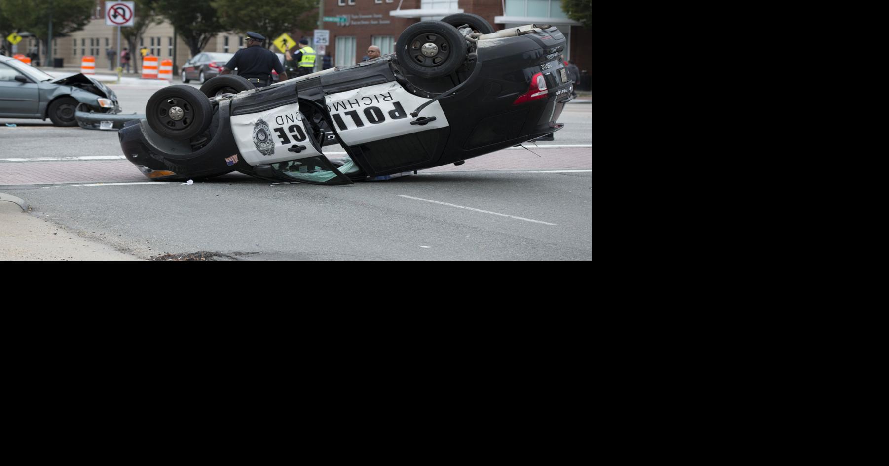 Police car flipped in crash in downtown Richmond