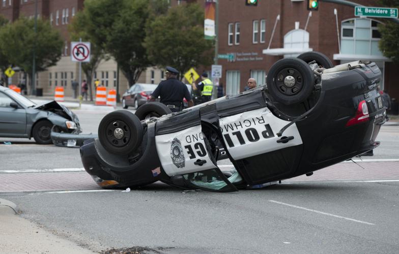 Police car flipped in crash in downtown Richmond