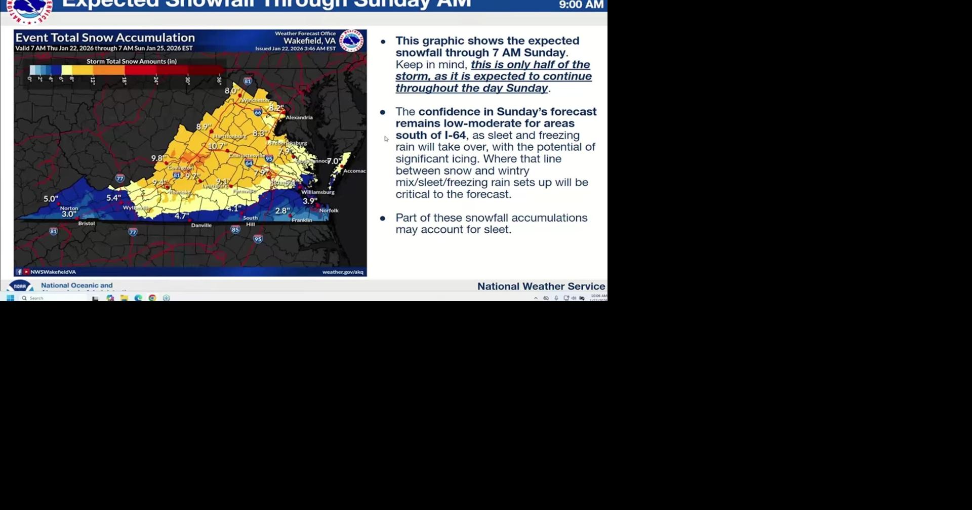 Video clip from the NWS Wakefield winter storm briefing on Thursday