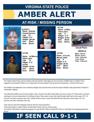UPDATE: 3 Virginia children found safe after Amber Alert
