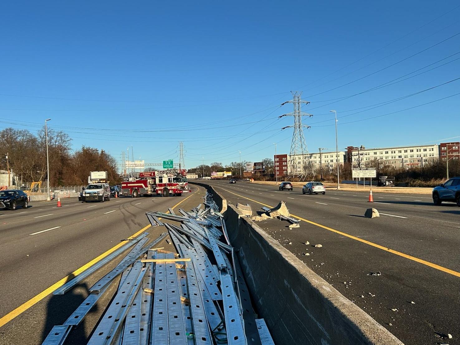 Truck crash spills aluminum, steel beams on I-95 in Richmond
