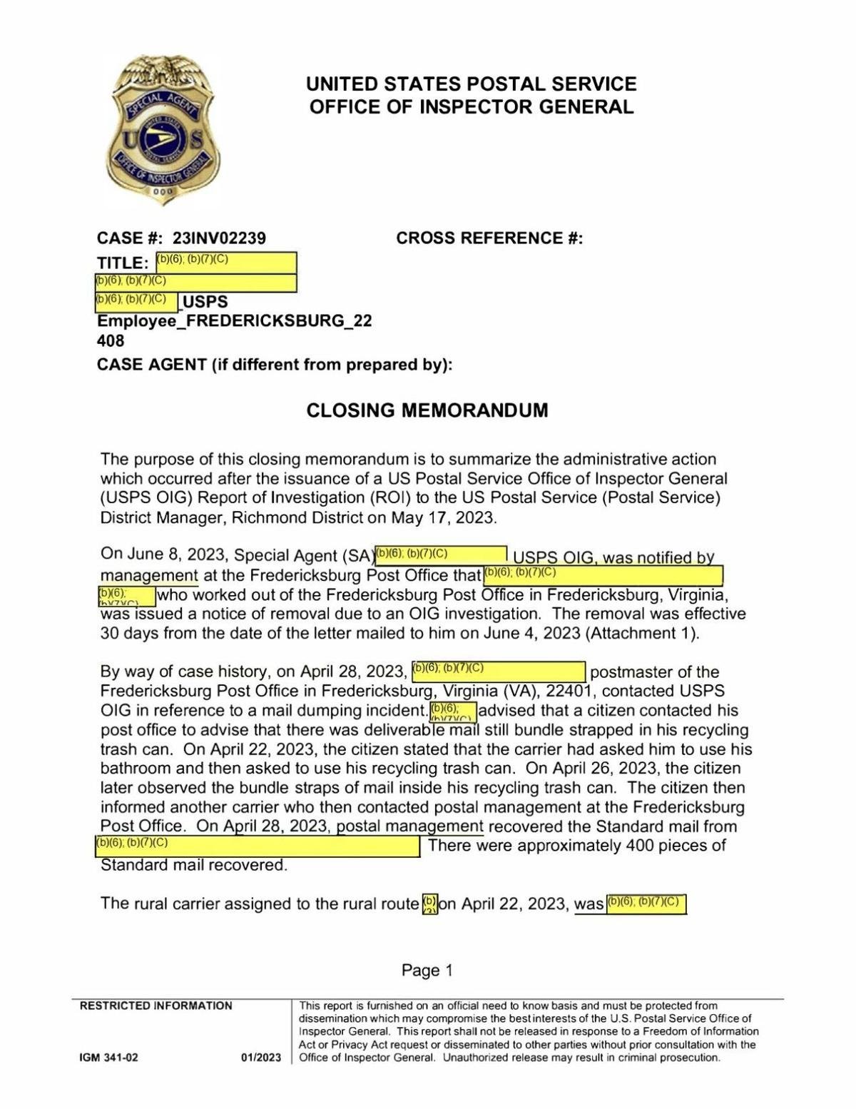 Virginia mail carriers fired for dumping mail in 2023