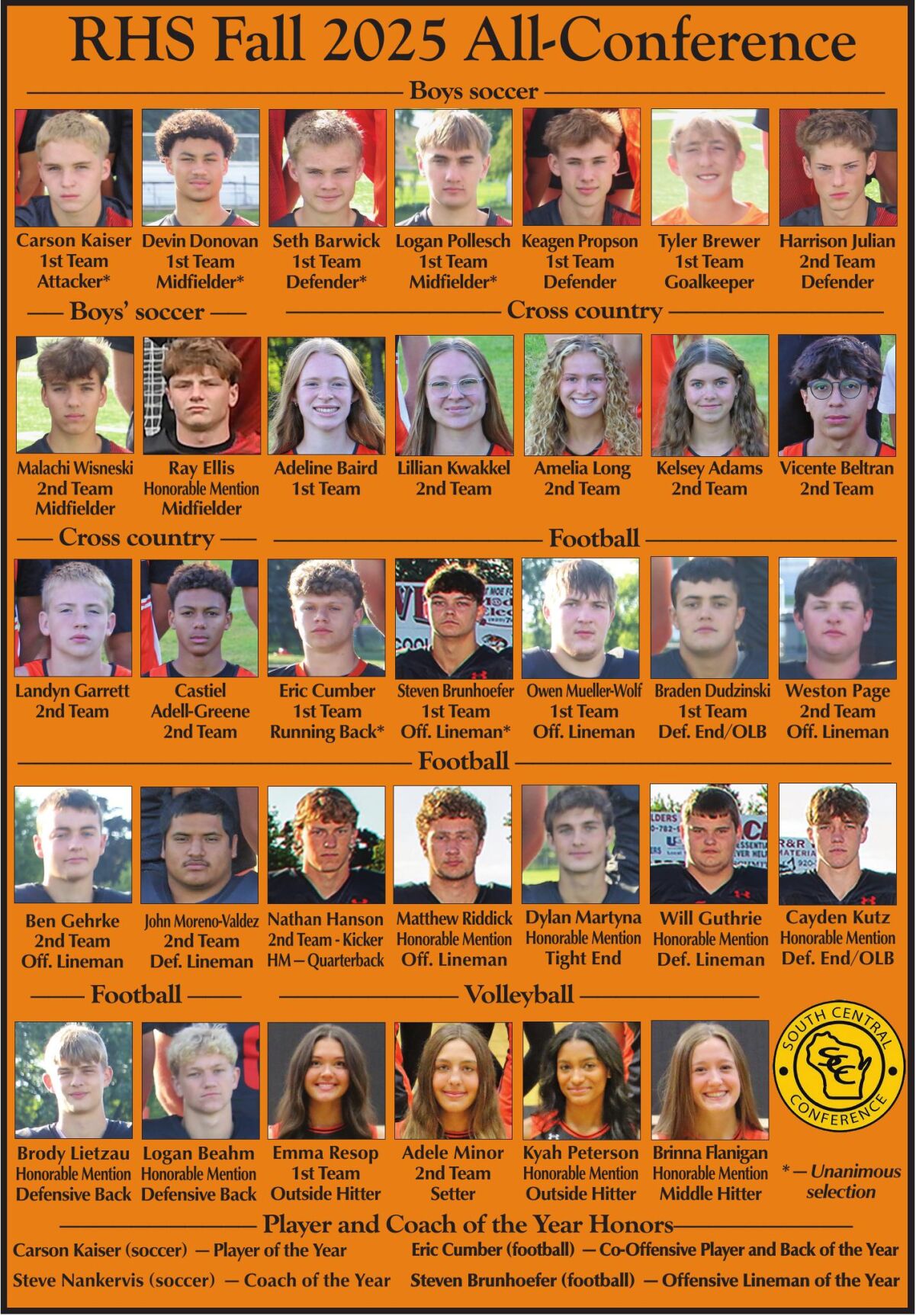 2025 Fall Season: Ripon High School's All-Conference Honorees | Sports ...