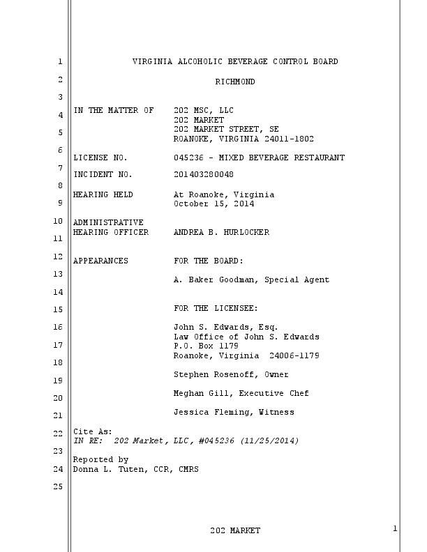 Virginia ABC board decision on 202 Market