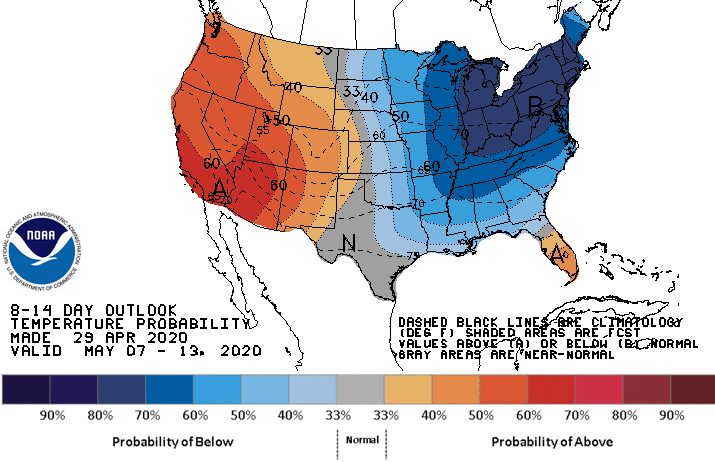 Warm spike for May's first weekend, but first half of month looks cool