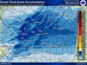 Roanoke, New River Valley snow forecast: 3-4 inches Friday