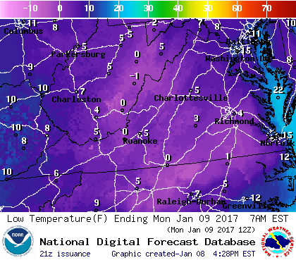How low can it go Monday morning?