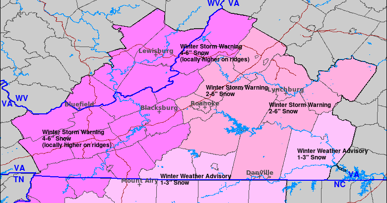 Winter storm warning issued for several inches of wet snow in Roanoke ...