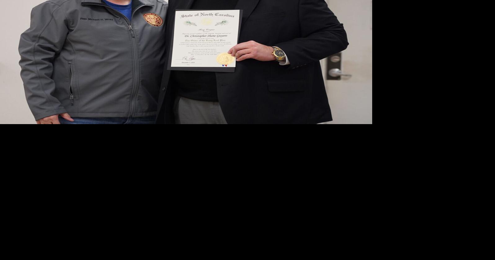 Rep. Wray presents Guyant with Order of the Long Leaf Pine | Local News ...