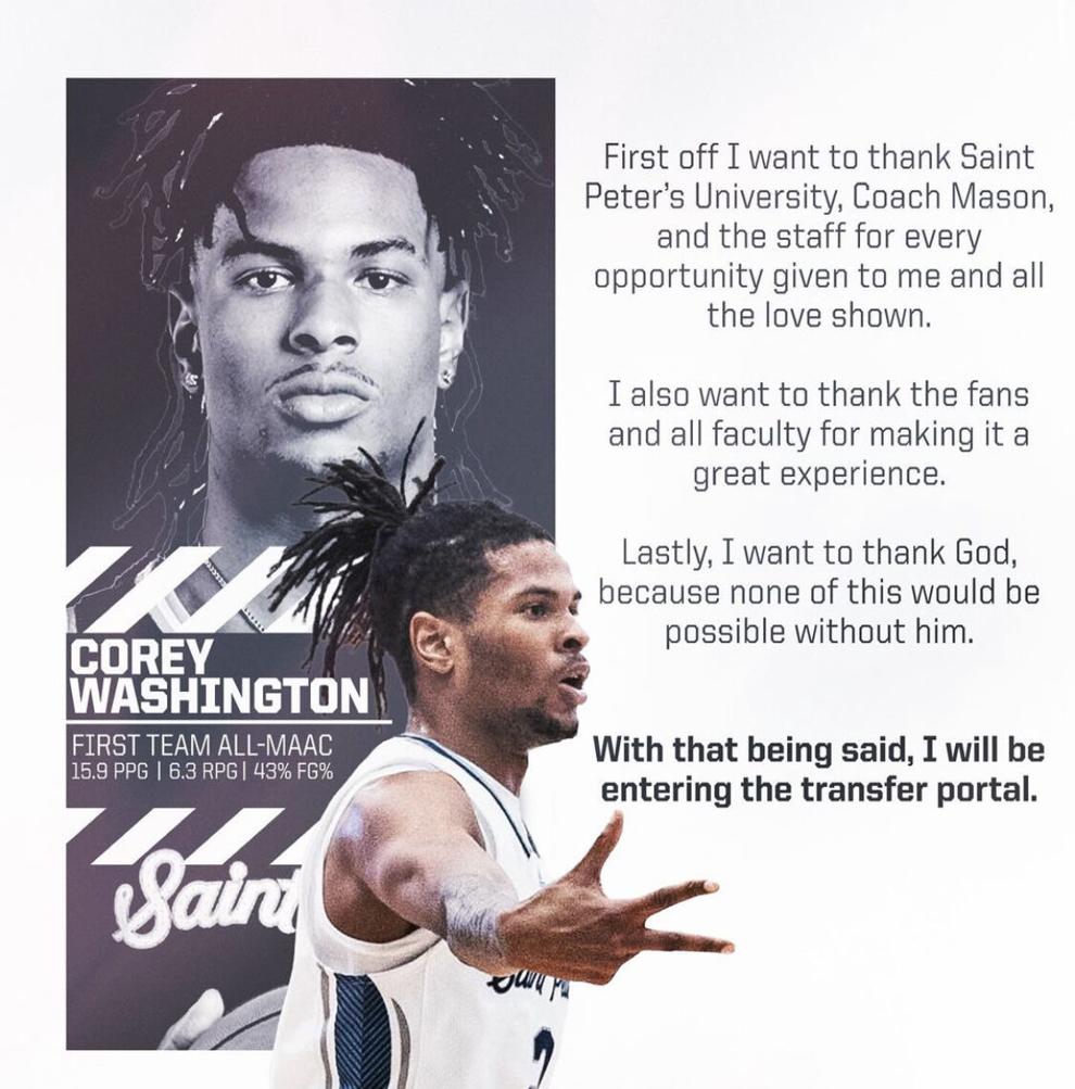 Saint Peter's Forward Corey Washington to Enter the Transfer Portal ...
