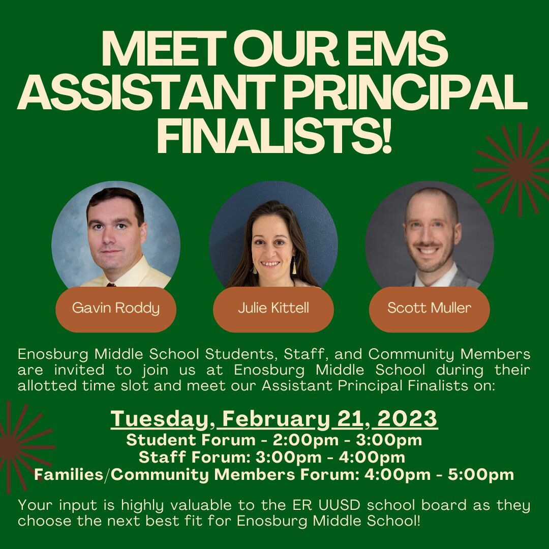 Enosburg Middle School announces three assistant principal finalists ...