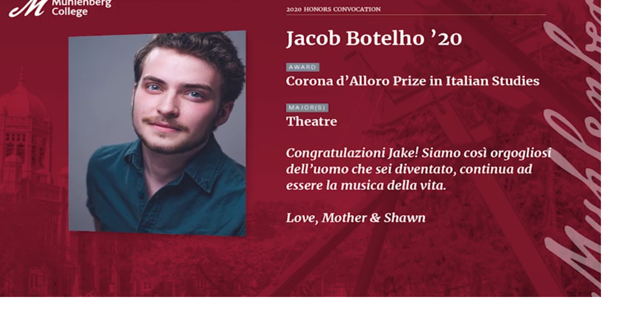 Jacob Botelho wins Italian studies award at Muhlenberg | Upbeat ...