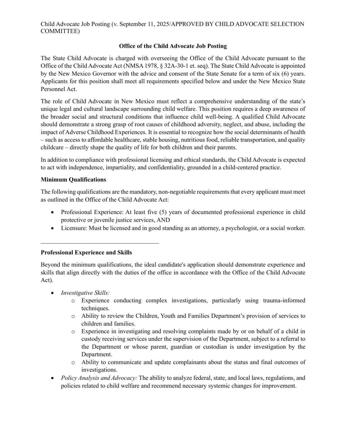 New Mexico's first-ever state child advocate job posting goes live ...
