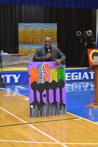 McFadden speaks to Trinity Collegiate students