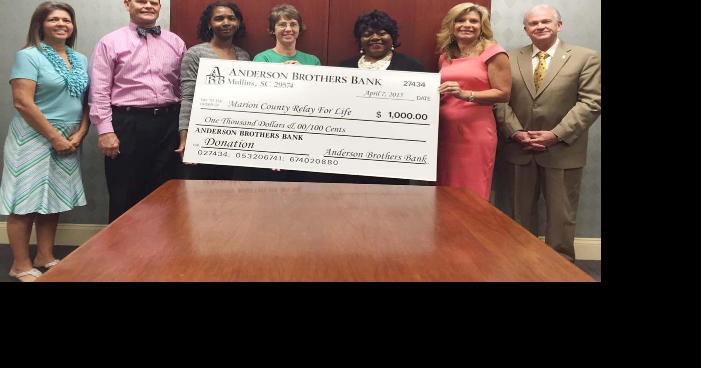 Anderson Brothers Bank donates $1,000 to Marion County Relay for Life