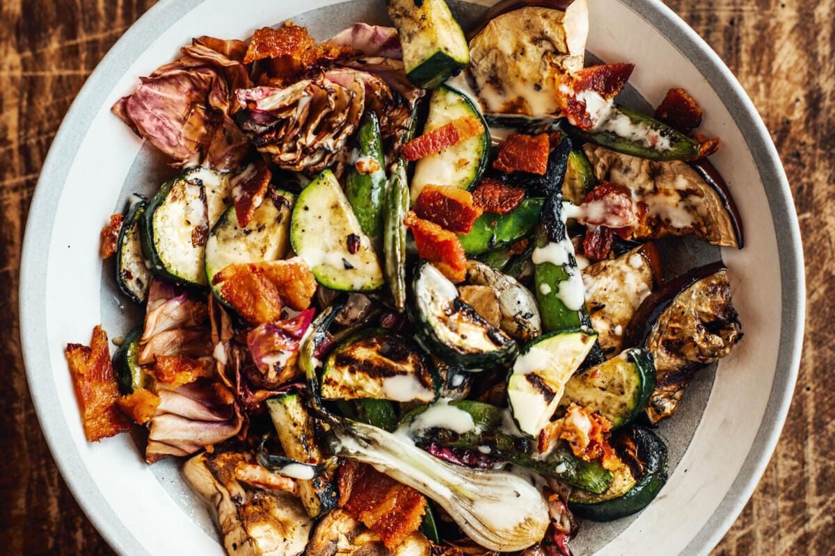 Grill vegetables and toss them in Isaac Toups’ bacon vinaigrette | Food ...