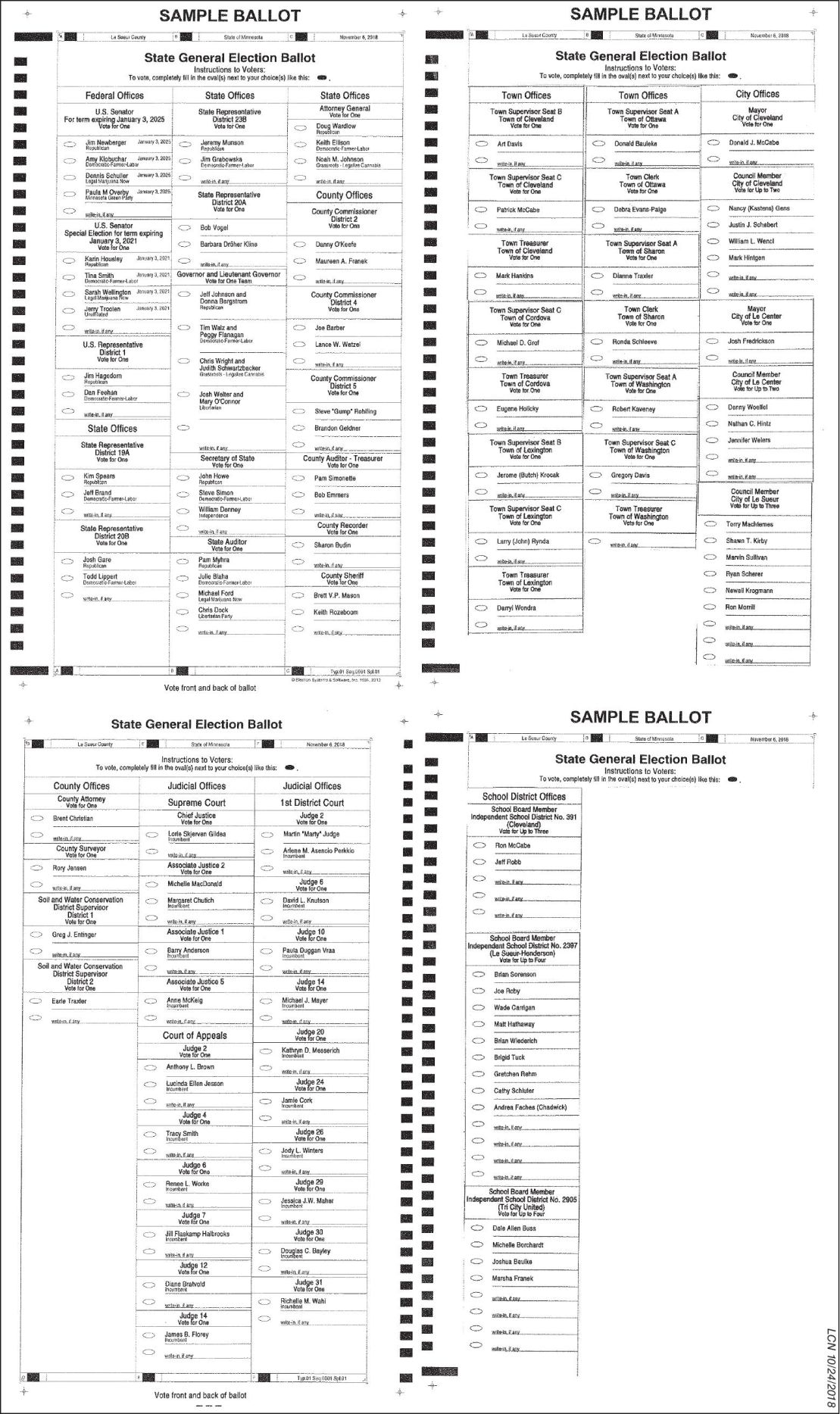 Le Sueur Co Admin: Sample Ballot 2018 | Faribault Daily News ...