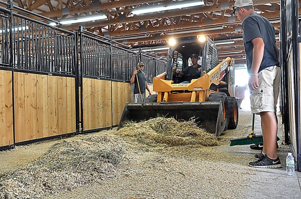 City boy cleans the horse barn at the 2013 Steele County Free Fair ...
