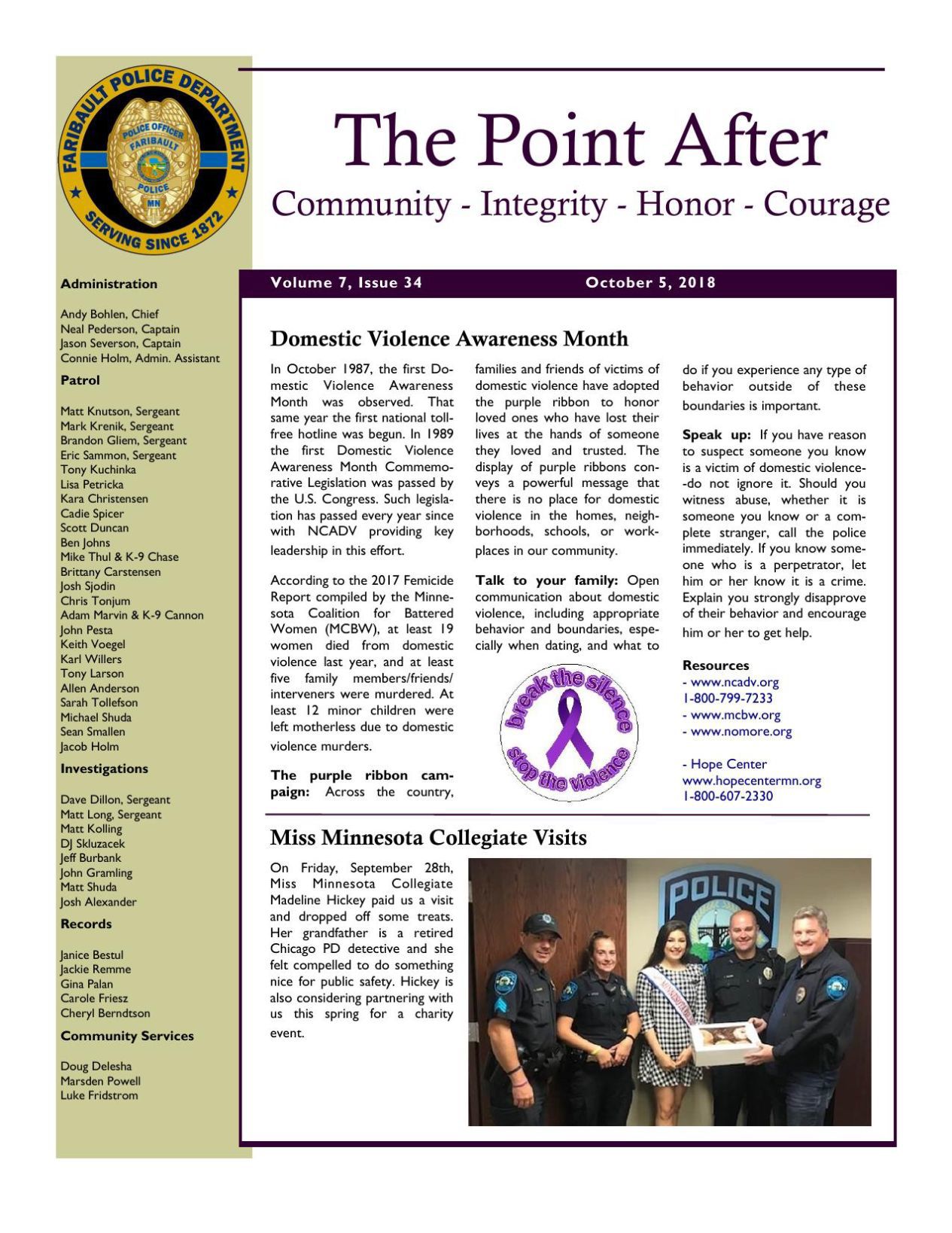 The Point After - Faribault Police Dept. weekly newsletter - Oct. 5 ...