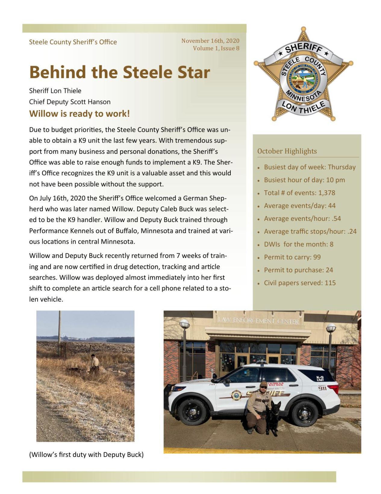 Steele Star - Owatonna County Sheriff's newsletter, Nov. 2020 | News ...