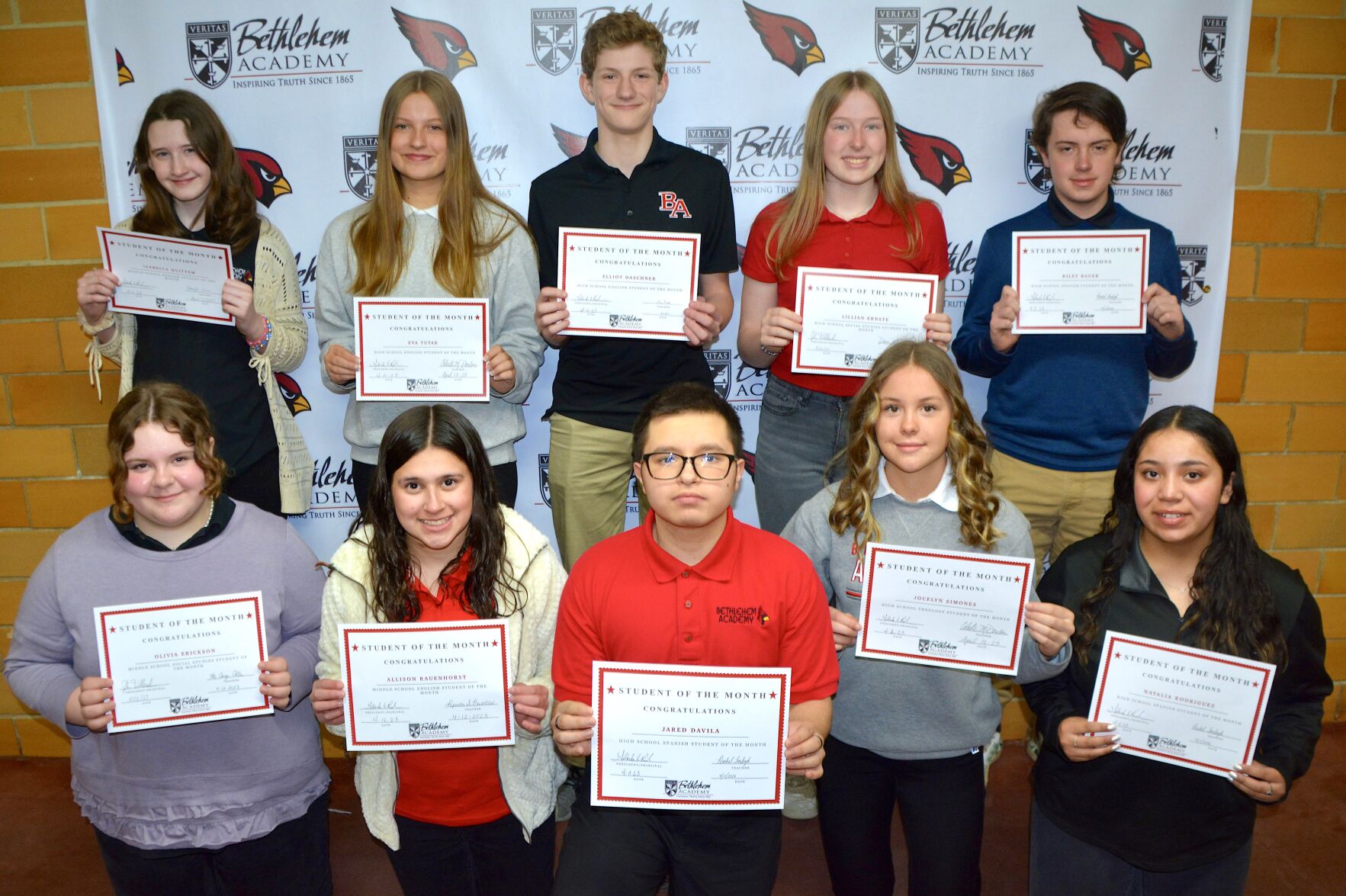 Bethlehem Academy March students of the month | Community ...
