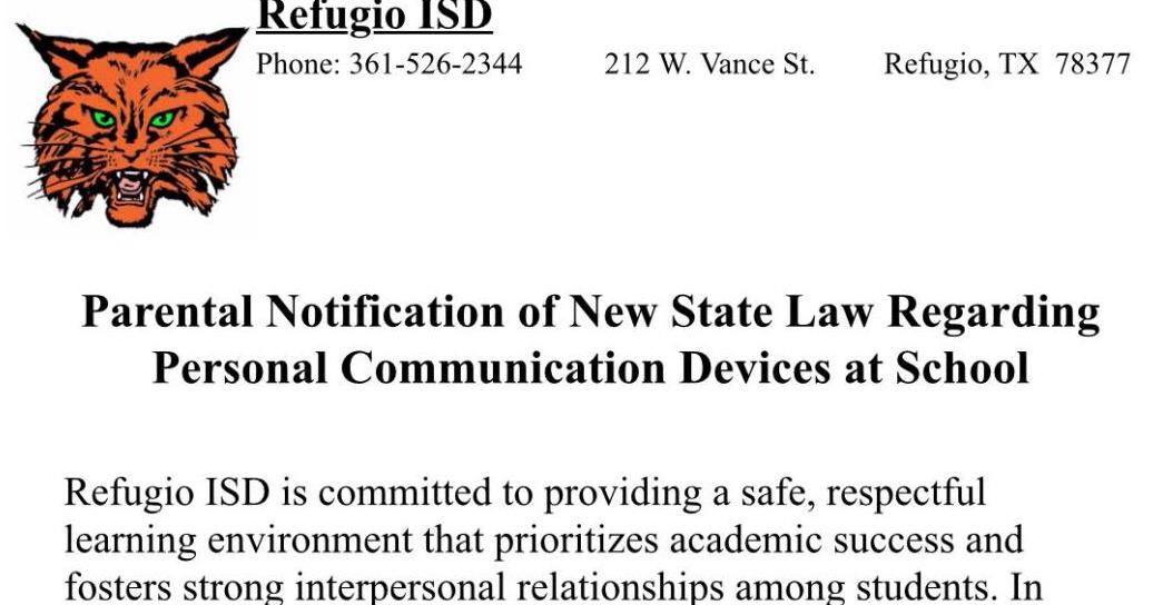 Refugio ISD announces cell phone policy | Refugio County Press ...