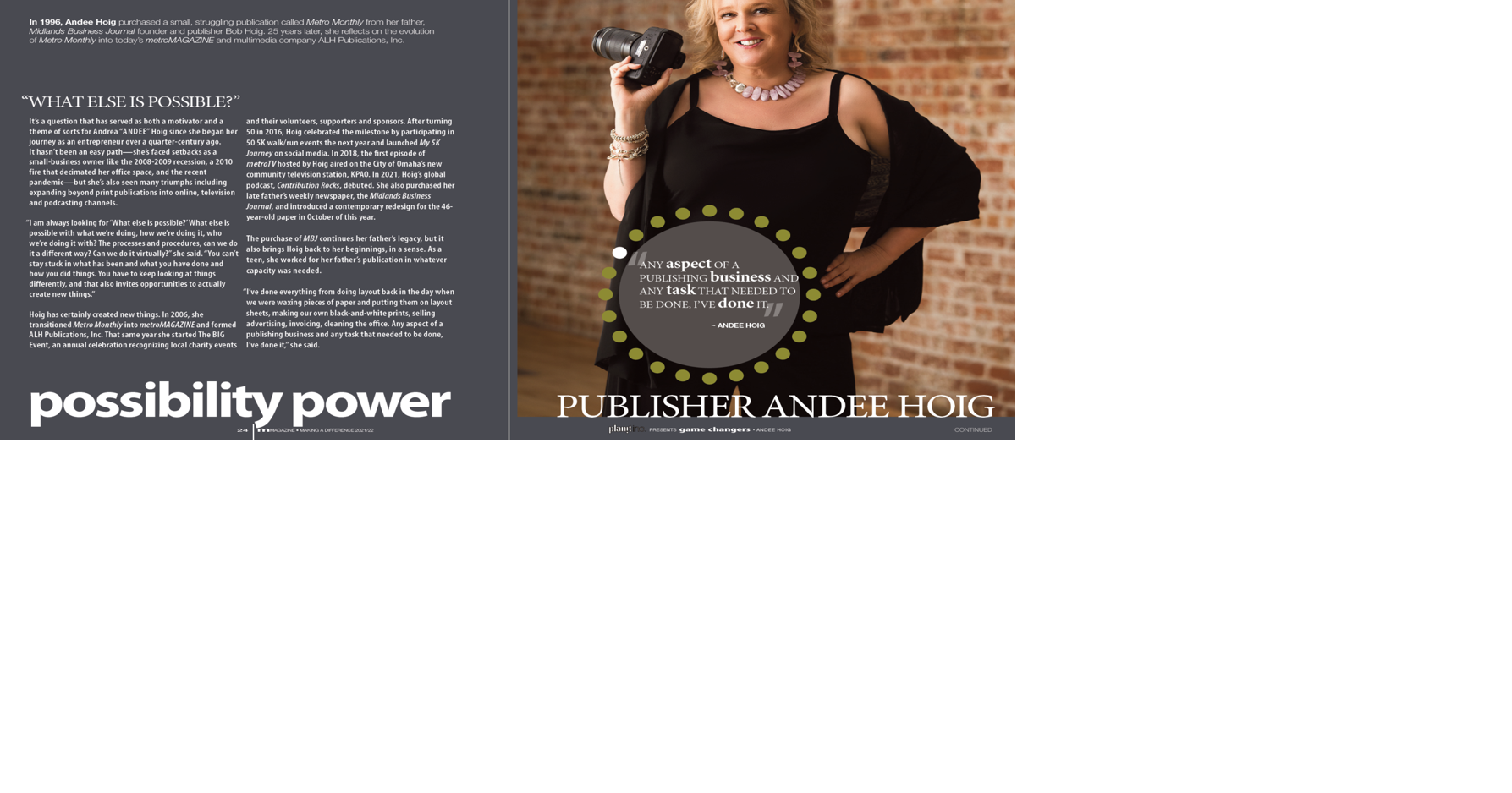 PUBLISHER ANDEE HOIG: Possibility Power | Game Changers | spiritofomaha.com