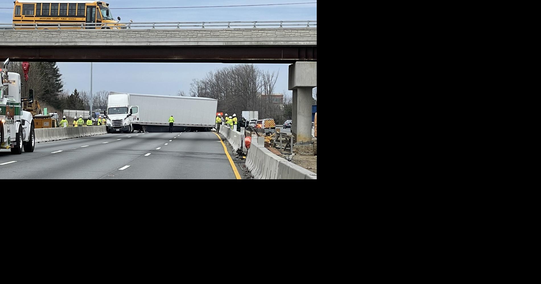 Tractor-trailer jackknifes, shuts down I-95 northbound in Spotsylvania