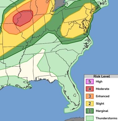 Severe Weather Risk Level Elevated To Rare Moderate, Or 4 Out Of 5 ...
