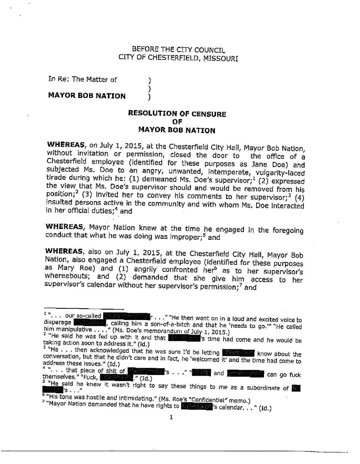 Resolution Of Censure Warning Contains Expletives