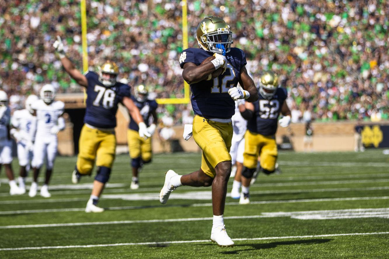 St. Louis native, Notre Dame freshman Jeremiyah Love runs for first career college TD