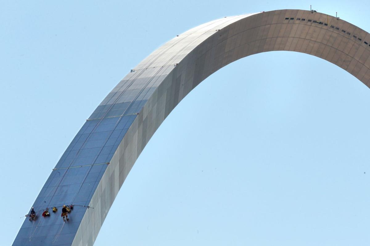 Rappelling down the Arch on Oct. 16