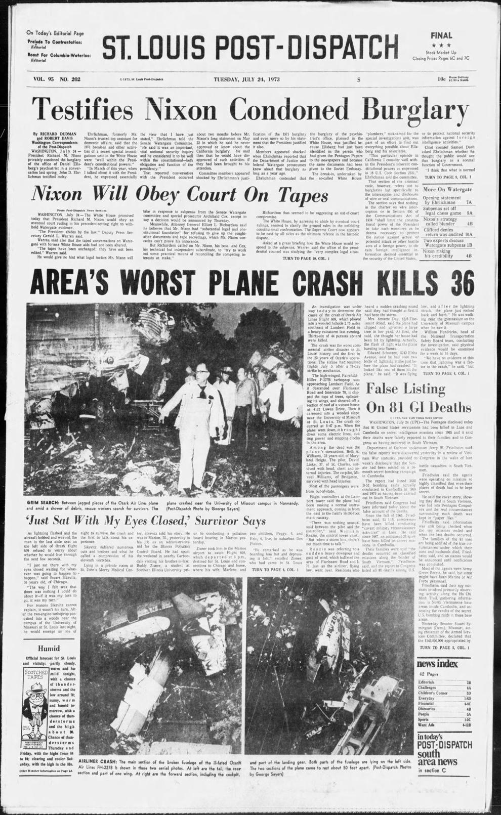 July 23, 1973 • The worst plane crash in St. Louis history kills 36 people
