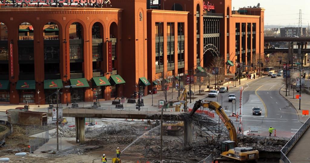 Busch Stadium pedestrian bridge demolition