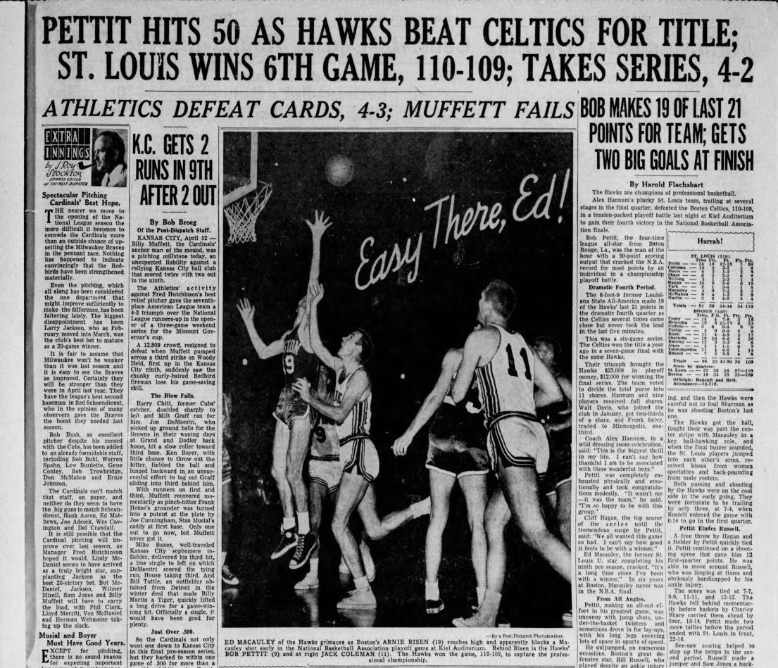 1958: BOB PETTIT DROPS 50 ON CELTICS