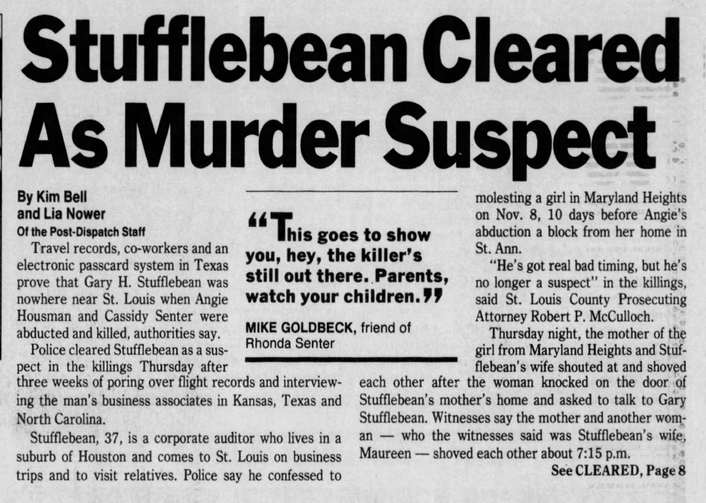 Stufflebean cleared of girls' murders