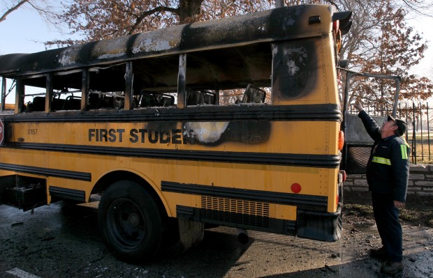 School bus burns up on St. Louis street