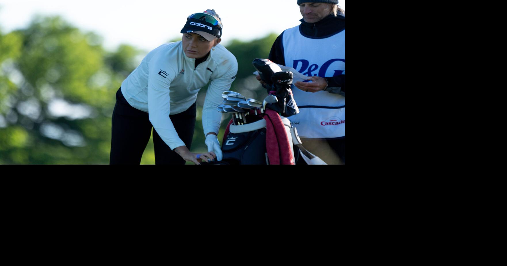 Lexi Thompson, of Delray Beach, Florida, prepares to tee off during the ...
