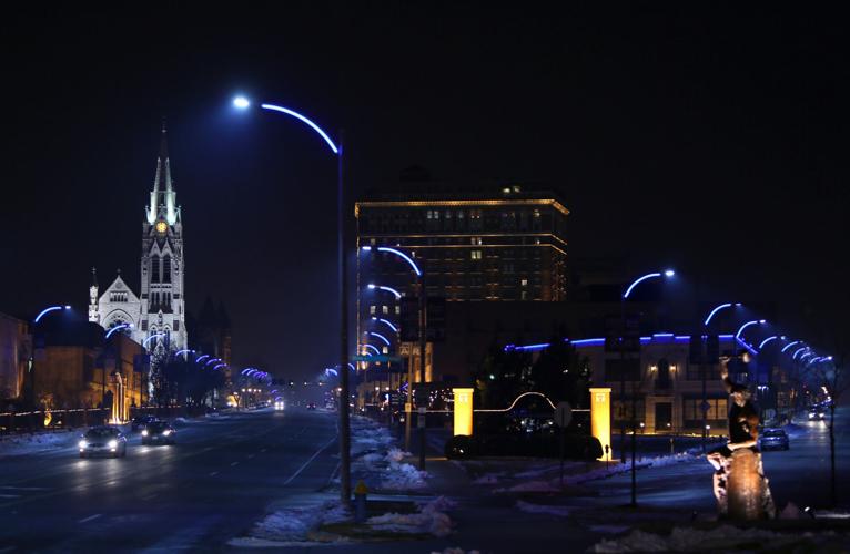 SLU blue lights up the night