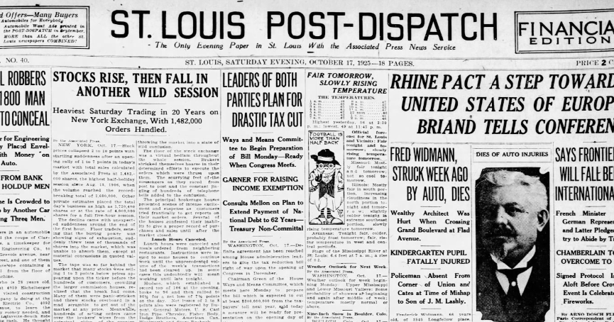 See the Oct. 17, 1925, front page: Stocks rise, then fall in another ...