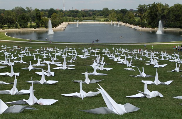 Paper cranes alight on Art Hill to aid fundraising