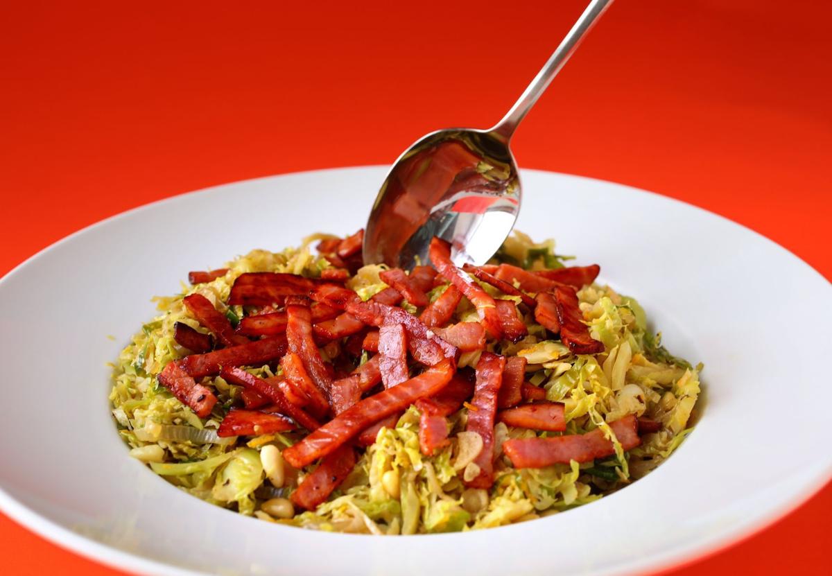 Shaved Brussels Sprouts With Frizzled Ham