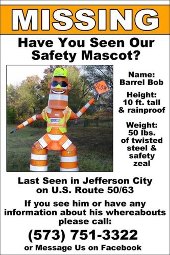 Barrel Bob, MoDOT's stolen safety mascot, is found